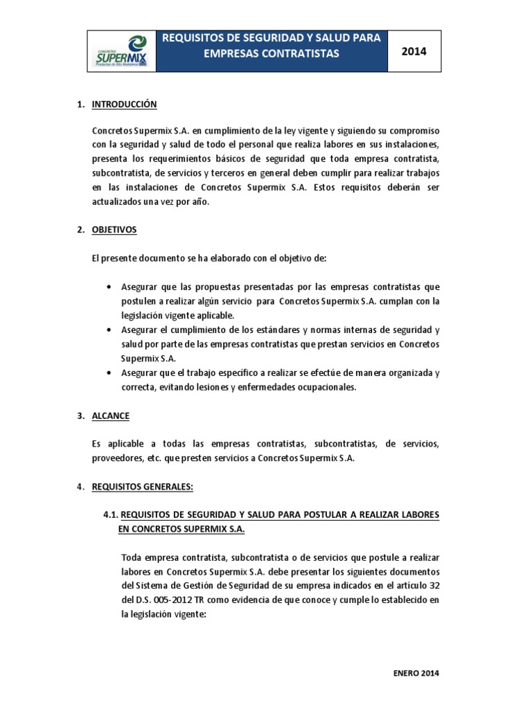 Requisitos de Seguridad para Contratistas 2014-SUPERMIX | PDF | Gobierno | Bienestar