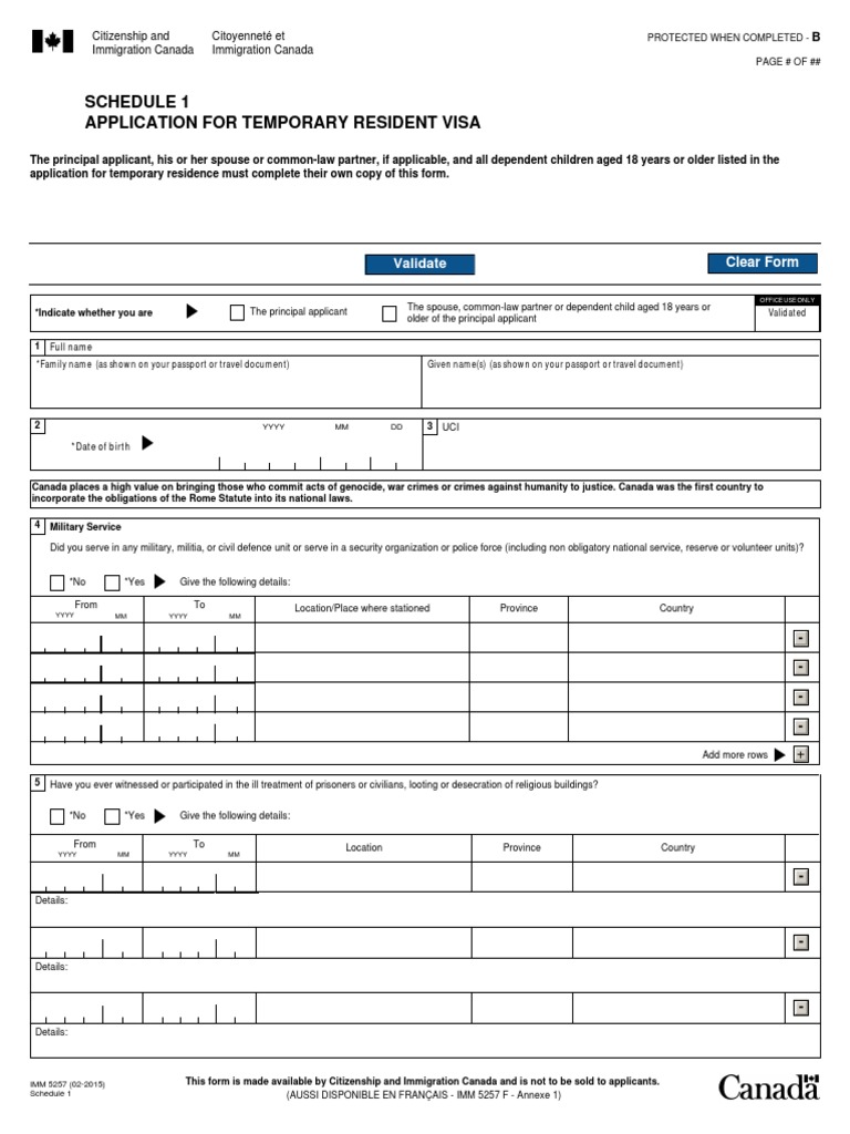 Schedule 1 Application For Temporary Resident Visa | PDF | Passport ...