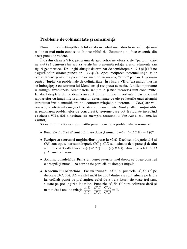 Teorema Lui Ceva. Teorema Lui Menelaus | PDF