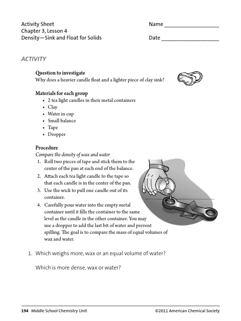 Activity: Compare The Density of Wax and Water | PDF | Density | Molecules