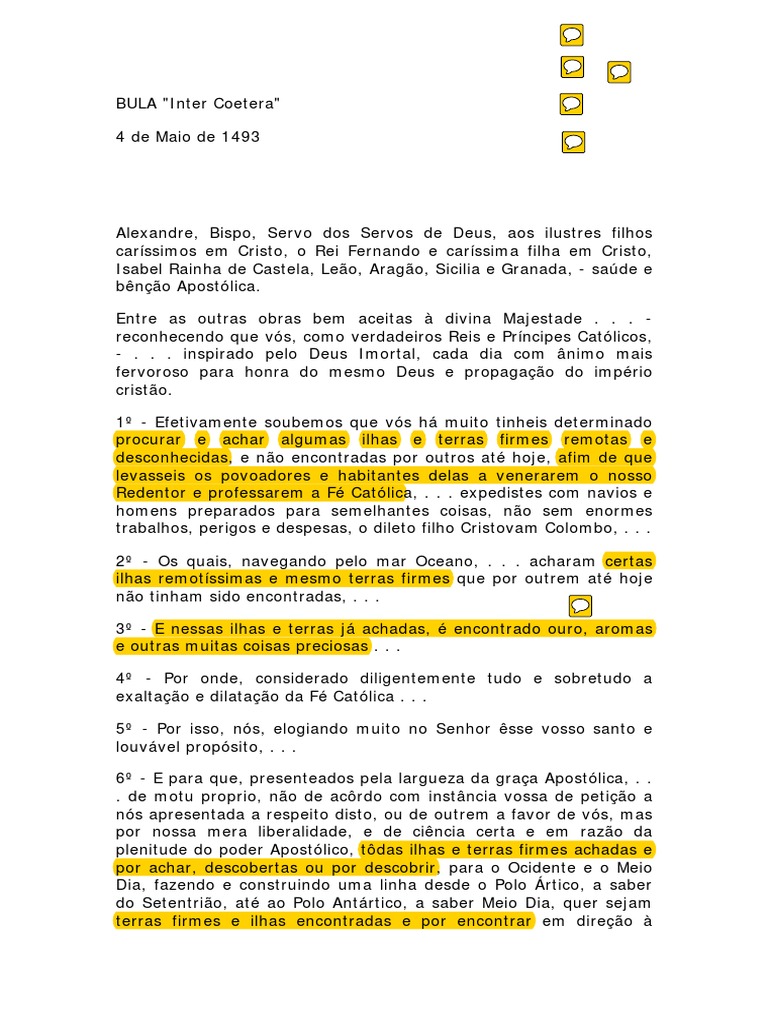 Bula Inter Coetera Comentada | PDF | Deus | Santo