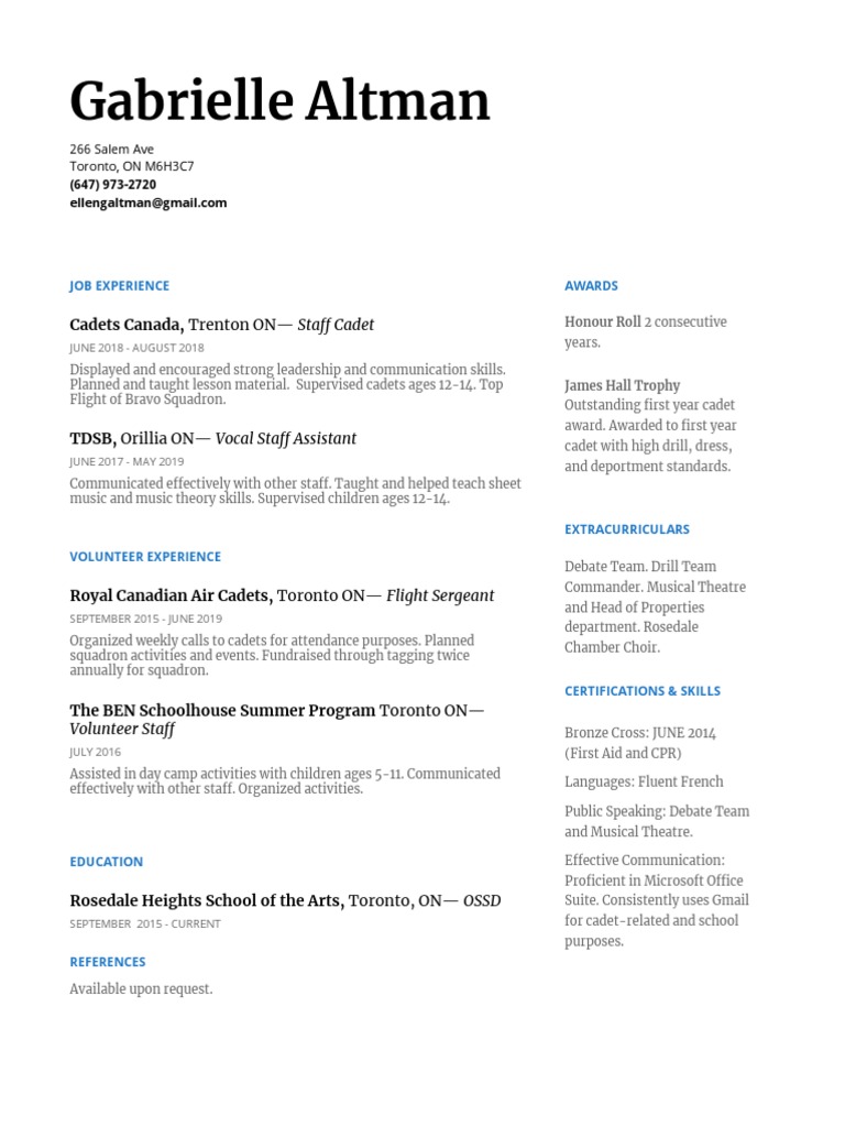 Gabrielle Altman Resume | PDF | Cadet