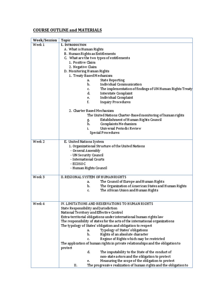 Course Outline and Materials: Week/Session Topic I. I | PDF