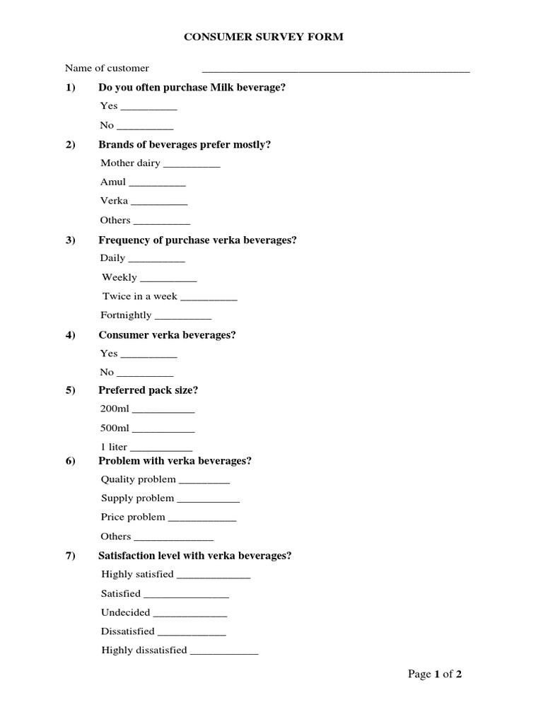 Consumer Survey Form Verka Beverages | PDF | Drink | Retail