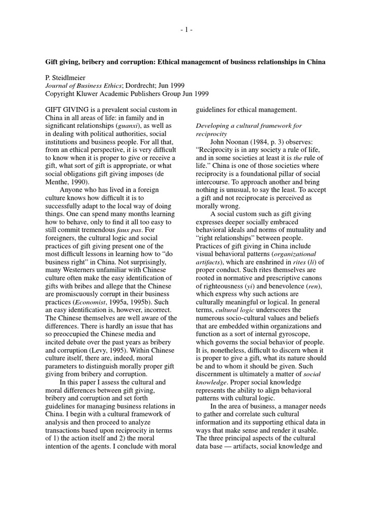 Gift Giving, Bribery and Corruption: Ethical Management of Business ...