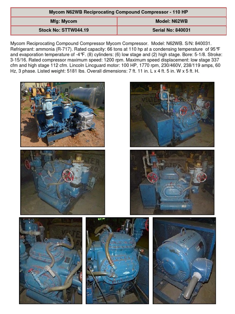 Mycom N62WB Compressor Specifications | PDF
