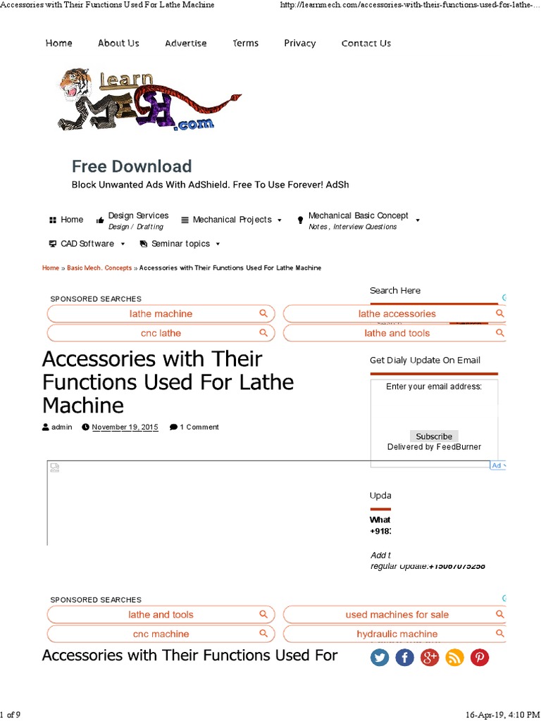 Accessories With Their Functions Used For Lathe Machine | PDF ...