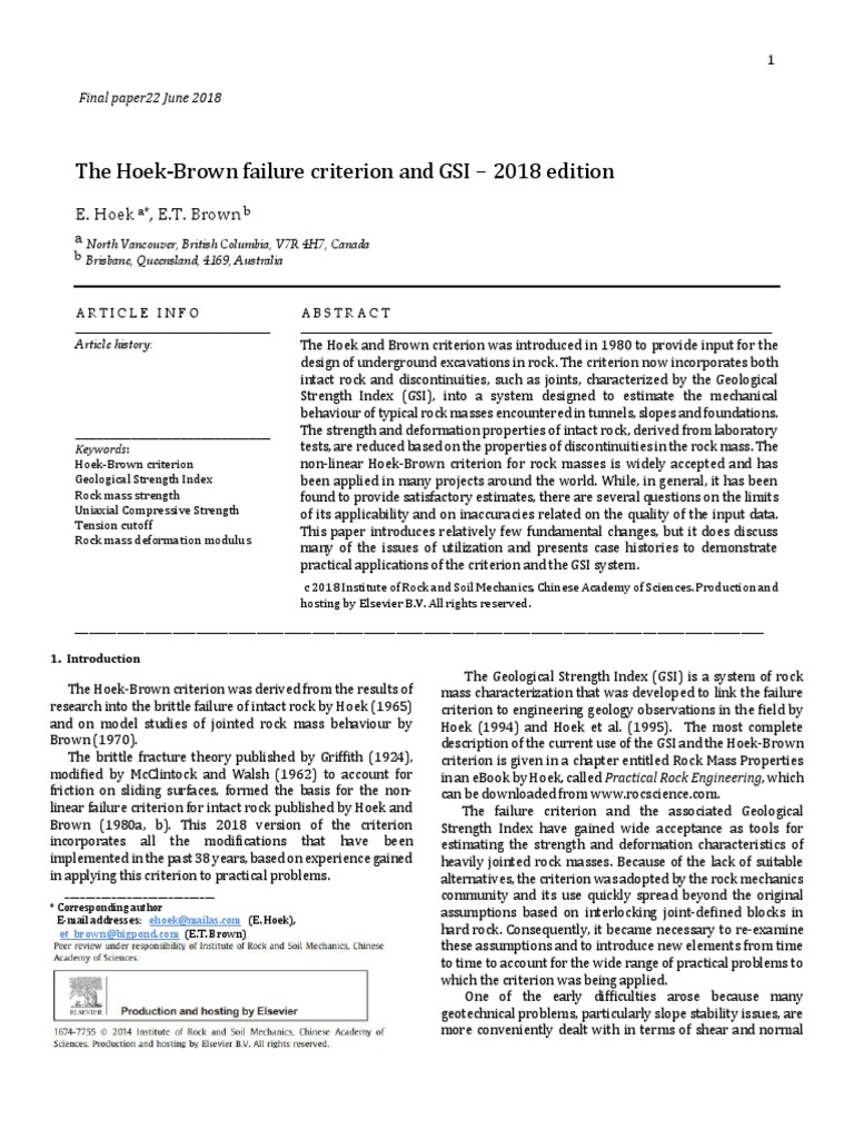 Hoek Brown and GSI 2018 22 June 2018 Final | PDF | Strength Of ...