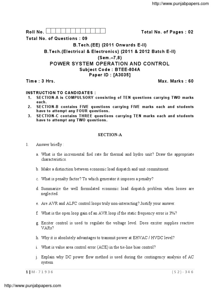 Btech Ee 7 8 Sem Power System Operation and Control A3035 Dec 2018 ... Btech Ee 7 8 Sem Power System Operation and Control A3035 Dec 2018 ...