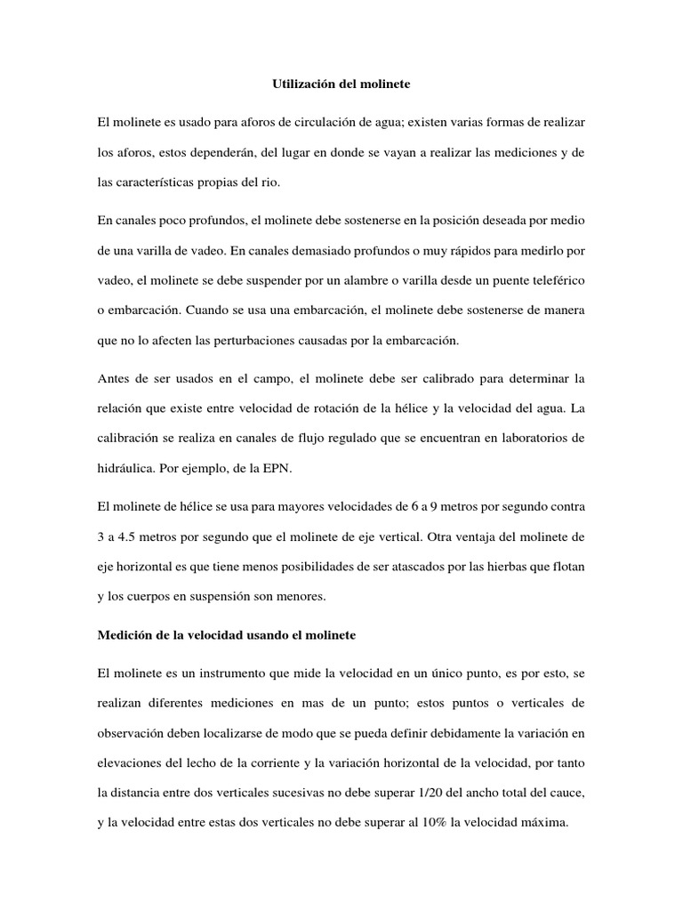 Aforo Con Molinete | PDF | Hélice | Medición