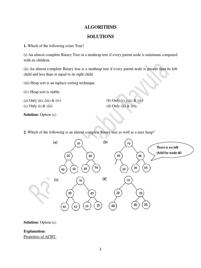 Algorithms Solutions: 1. Which of The Following Is/are True? | PDF ...