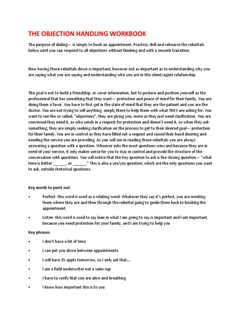 The Objection Handling Workbook | PDF | Question