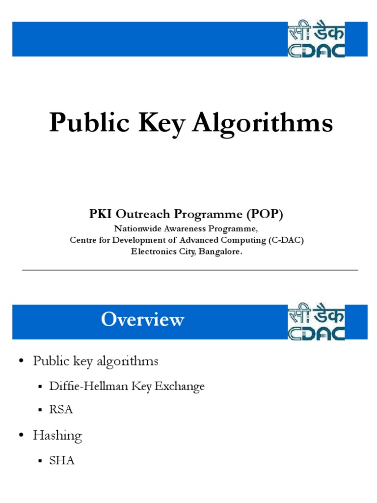 PKI Outreach Programme (POP) Public Key Algorithms Overview | PDF ...