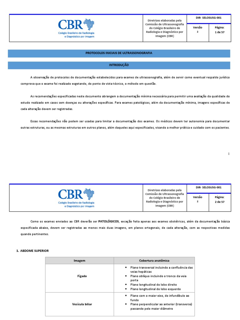 Diretrizes de Ultrassonografia CBR | PDF | Ultrassom médico | Veia