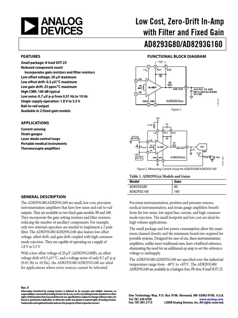 Low Cost, Zero-Drift In-Amp With Filter and Fixed Gain AD8293G80 ...