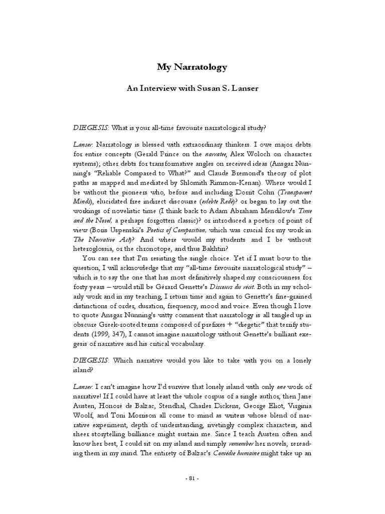 Lanser, Susan S. (2016) - My Narratology. An Interview With Susan S ...
