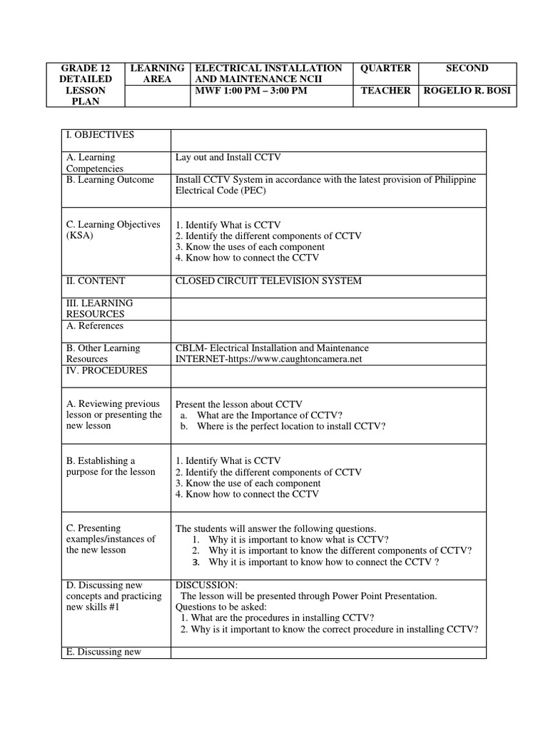 Lesson Plan For CCTV | PDF | Closed Circuit Television | Educational ...
