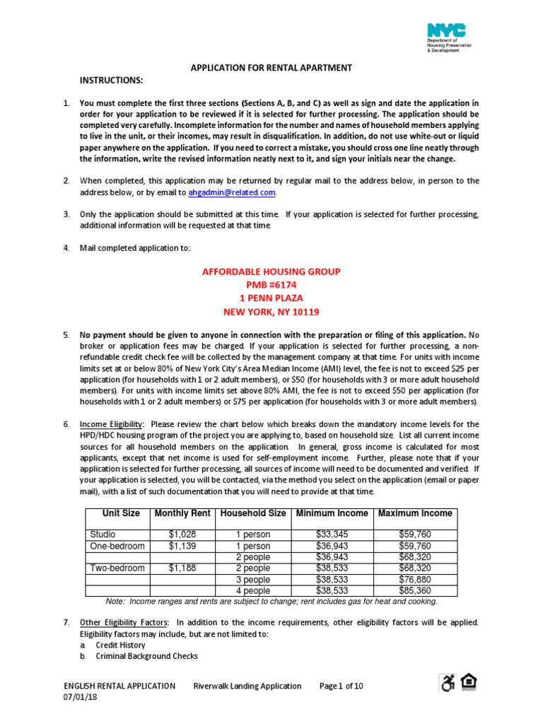 Riverwalk Landing Affordable Housing Application | PDF | Section 8 ...