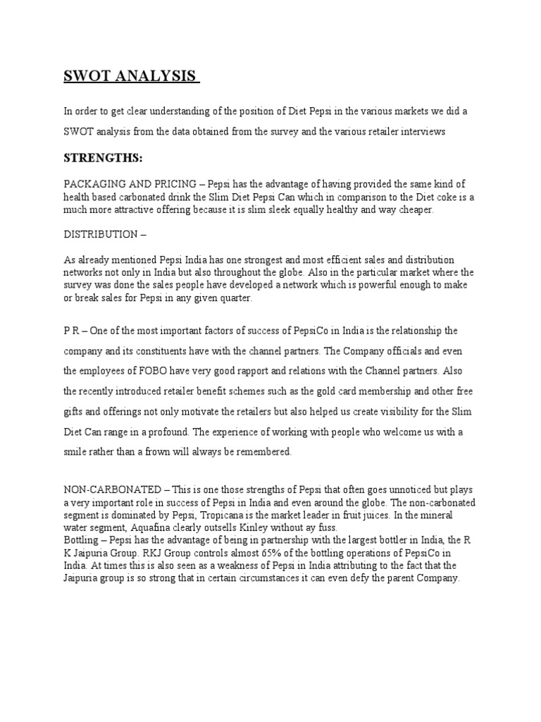 Swot Analysis | PDF | Pepsi Co | Pepsi