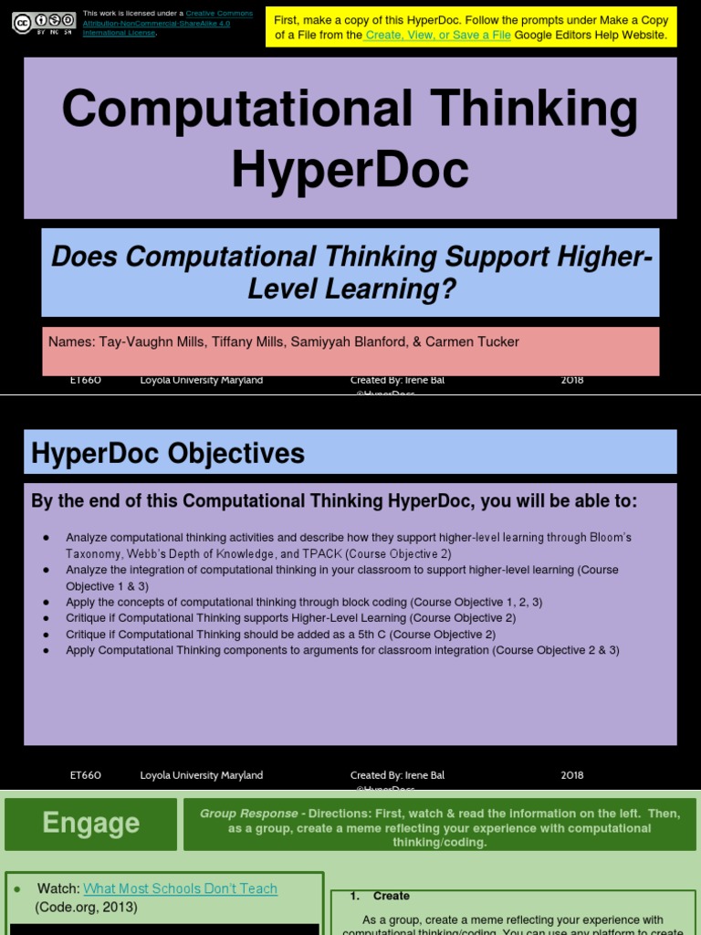 Final Su 19 PG Mod 3 Computational Thinking Hyperdoc | PDF | Computing | Cognition
