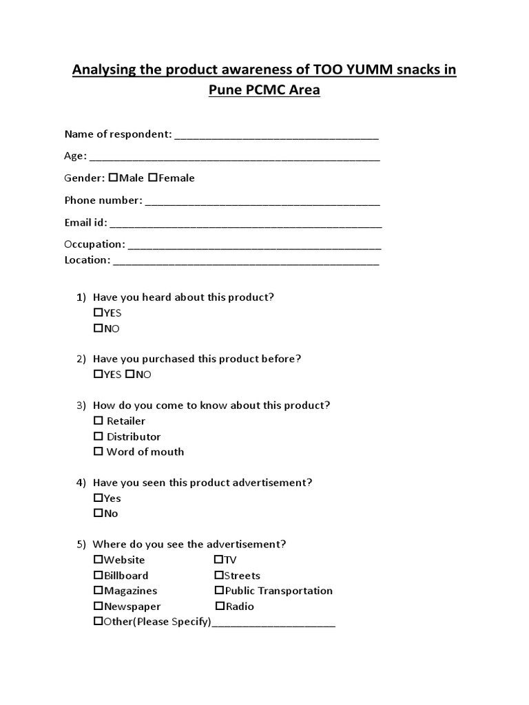 Product Awareness of Too Yumm | PDF