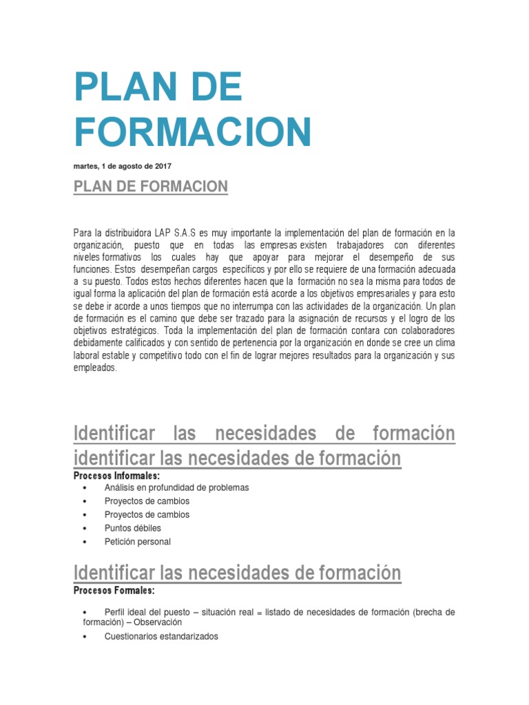 Plan de Formacion | PDF | Planificación | Logística