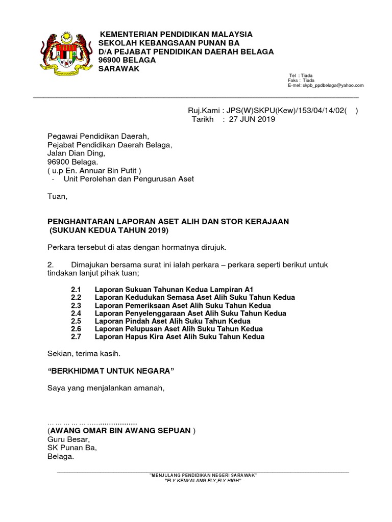 Surat Rasmi Laporan Aset 2019 | PDF