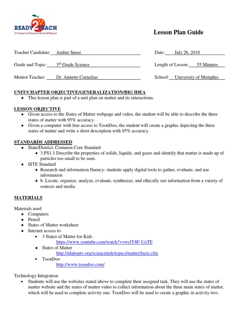 Lesson Plan Guide: Unit/Chapter Objective/Generalization/Big Idea | PDF ...