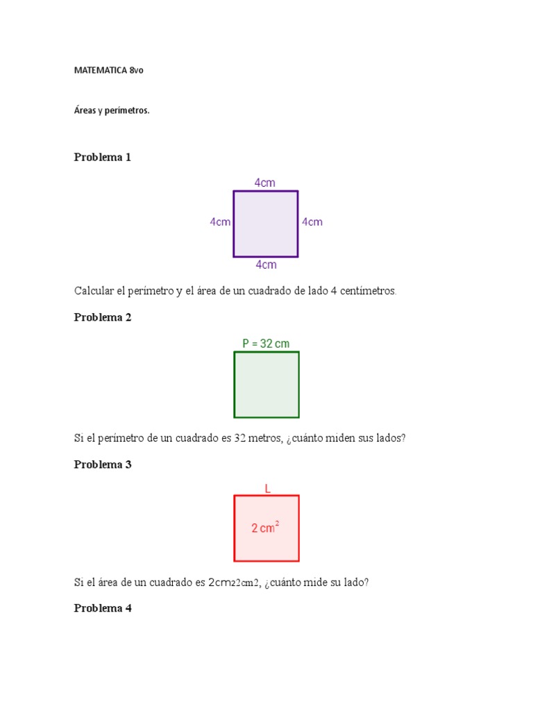 Problemas de Área y Perímetro en Matemáticas | PDF