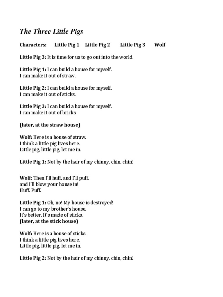 Short Kids Play - Three Little Pigs | PDF