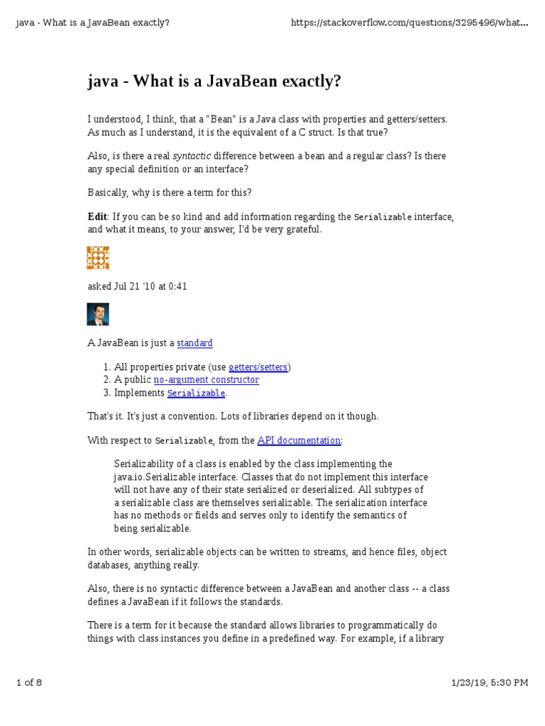 An In-Depth Explanation of JavaBeans, Their Properties, and Serialization | PDF | Class ...