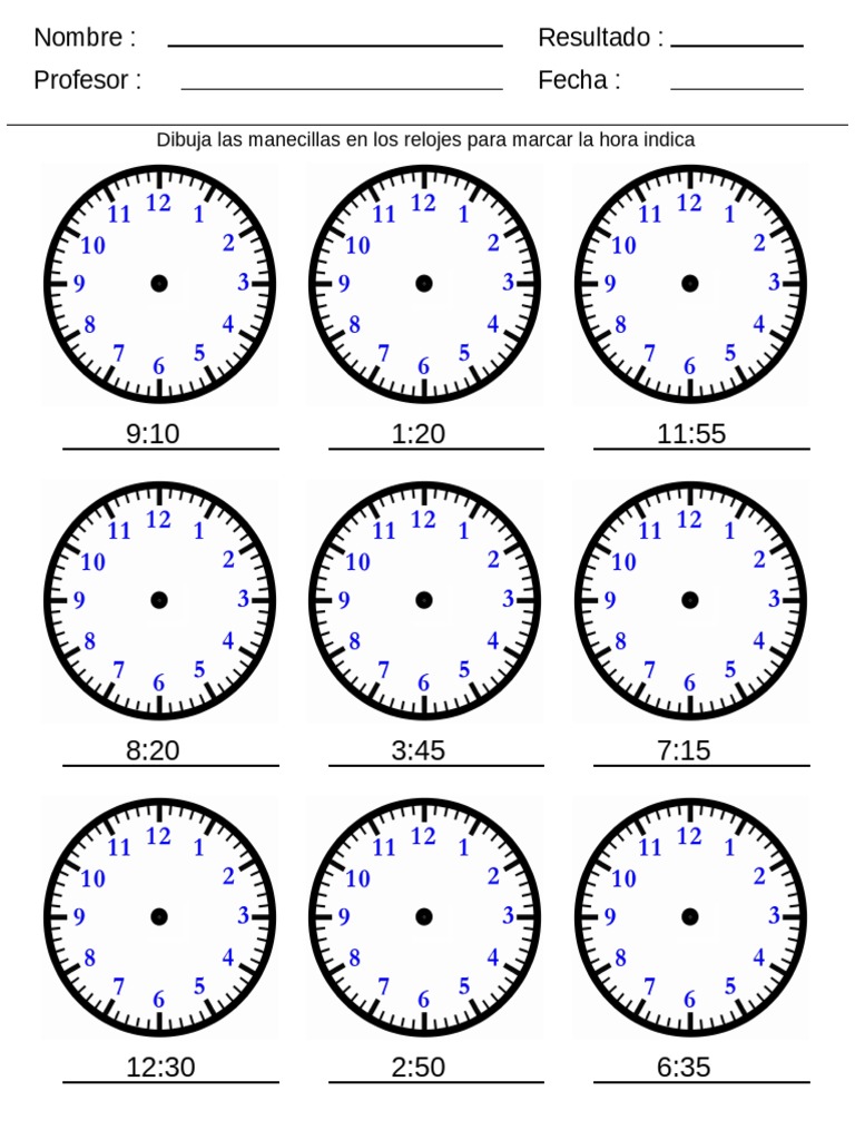 Dibuja Las Manecillas en Los Relojes para Marcar La Hora Indica | PDF