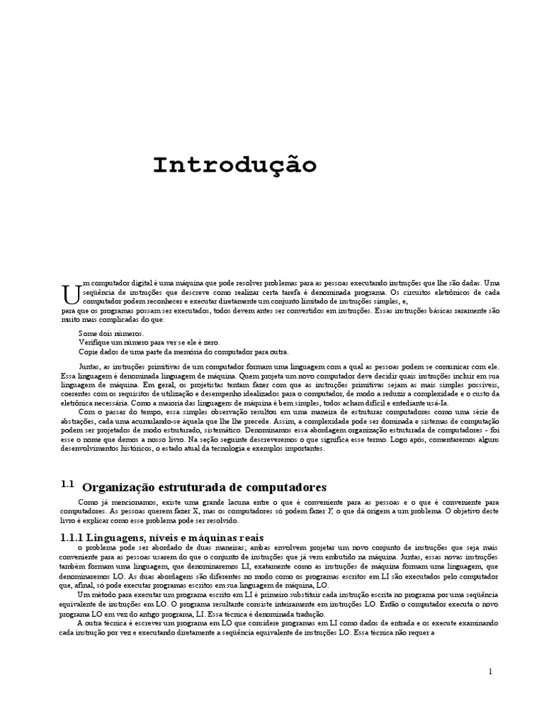 Organização Estruturada de Computadores (Parte 1) PT BR | PDF ...