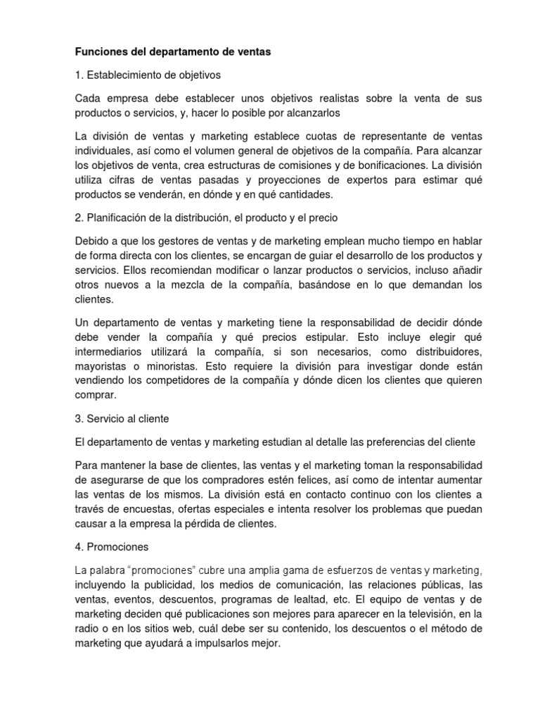 Funciones Del Departamento de Ventas | PDF | Negocios