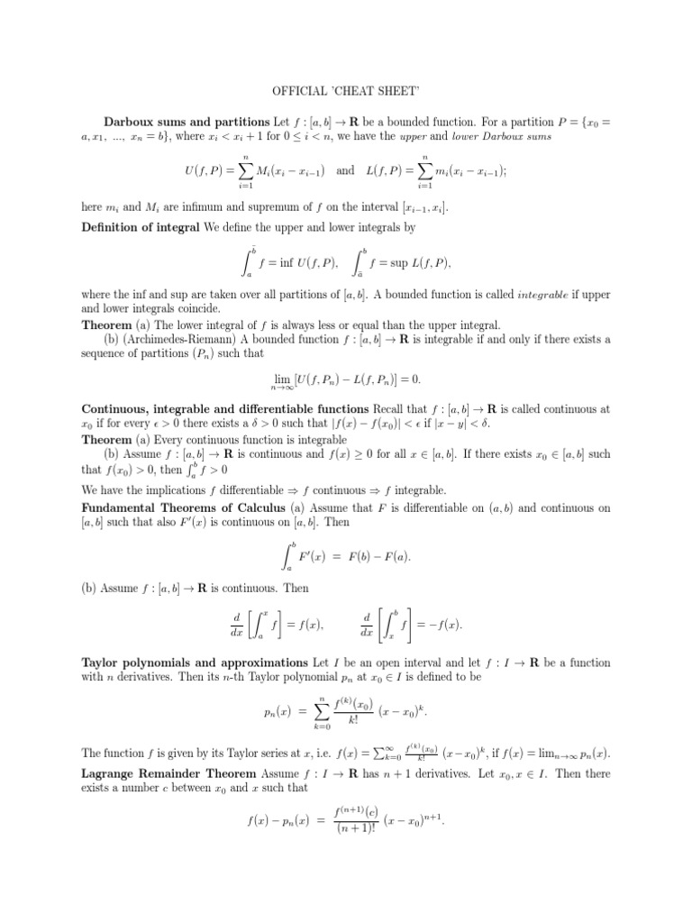 Integration Cheat Sheet | Download Free PDF | Continuous Function ...