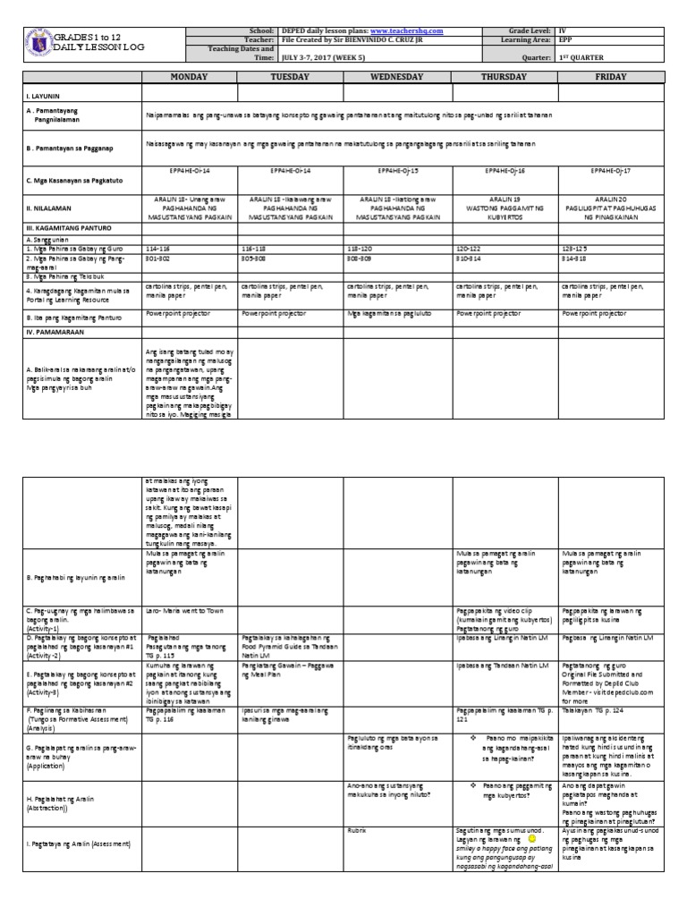 Grade 4 DLL Epp 4 q1 Week 5 | PDF