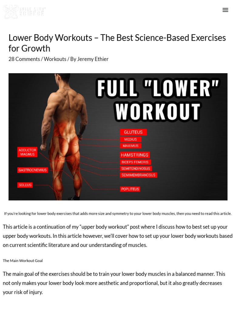 Lower Body Workouts (Exercise Routine For The Gym) | PDF | Strength ...