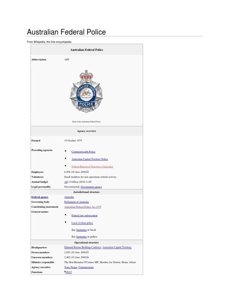 Australian Federal Police: Federal law enforcement agency | PDF ...