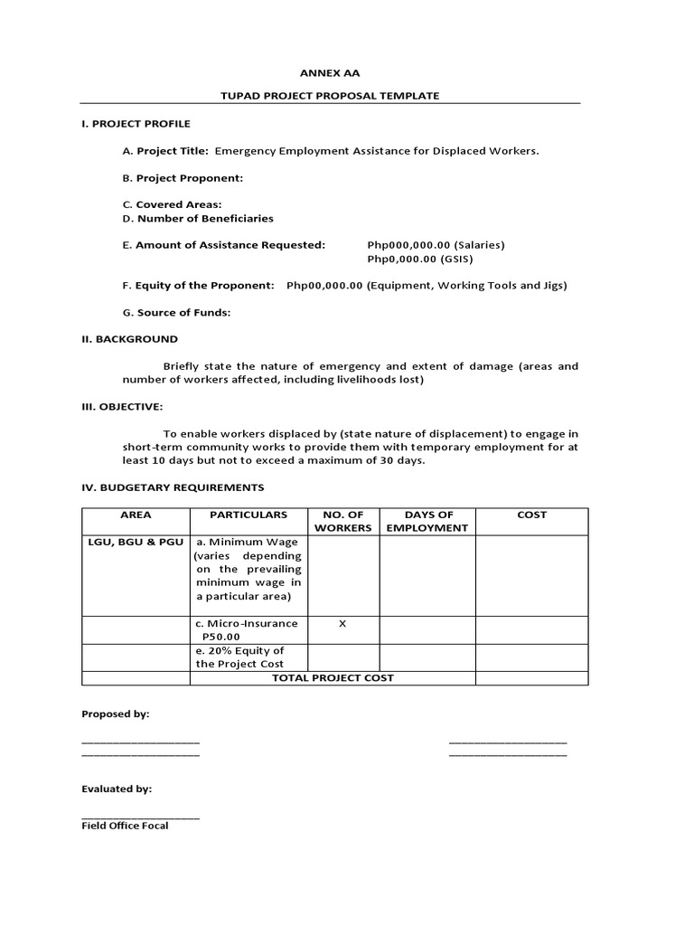 Annex Aa - Tupad Proposal - Updated | PDF