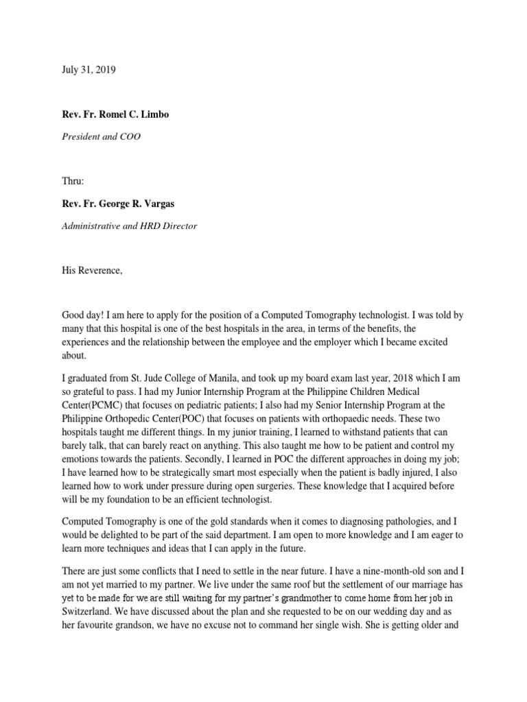 Application Letter Radtech | PDF | Orthopedic Surgery | Patient