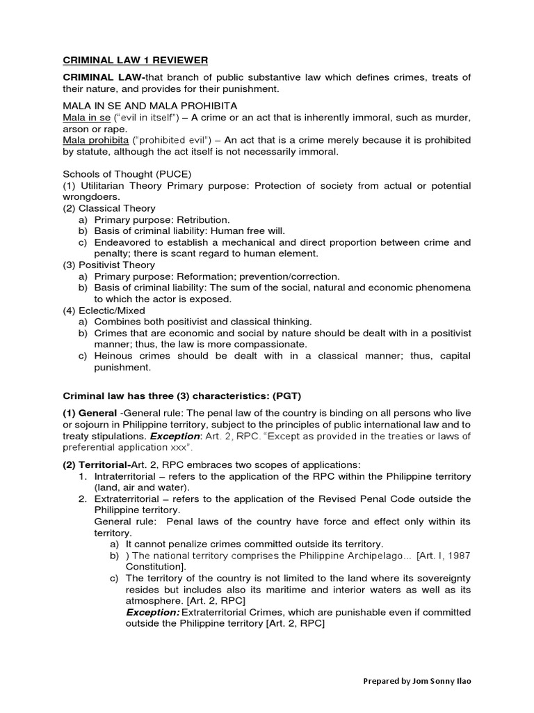 Criminal Law 1 Book 1 Reviewer | PDF | Probation | Crime & Violence