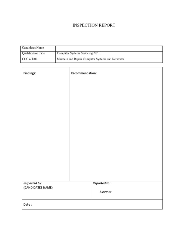 Inspection Report: Findings: Recommendation | PDF