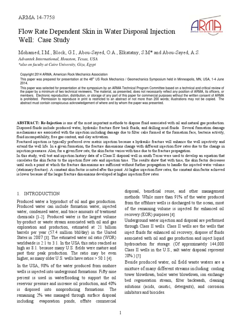 Flow Rate Dependent Skin in Water Disposal Injection Well: Case Study ...