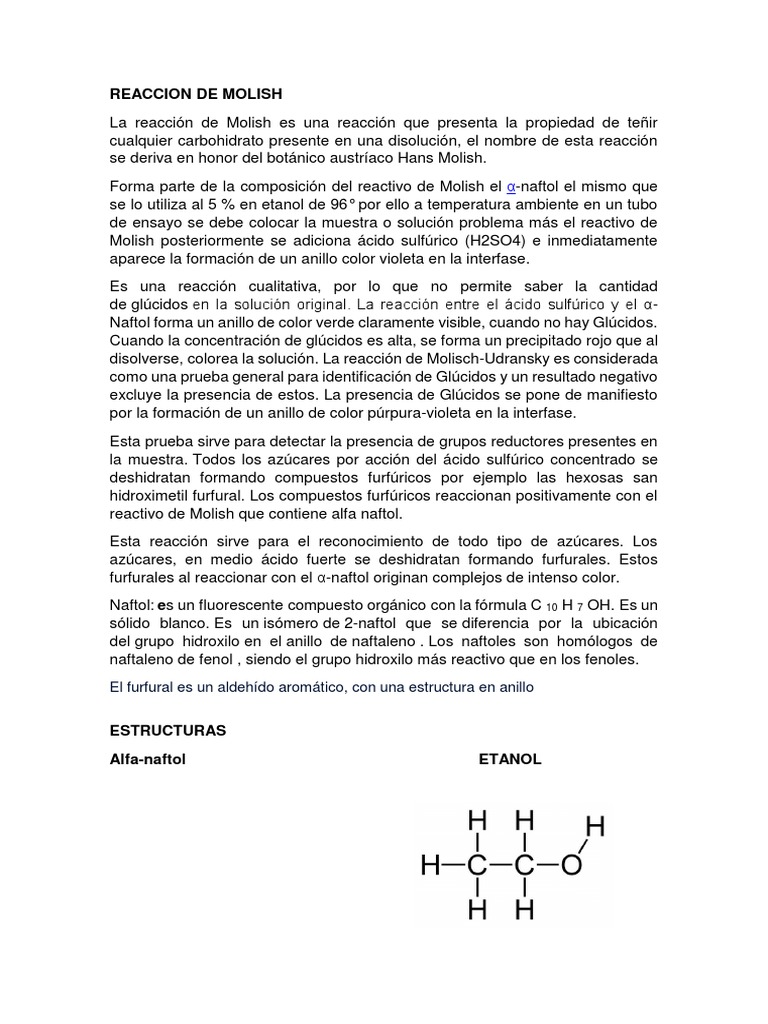 Reaccion de Molish | PDF | Carbohidratos | Reacciones químicas