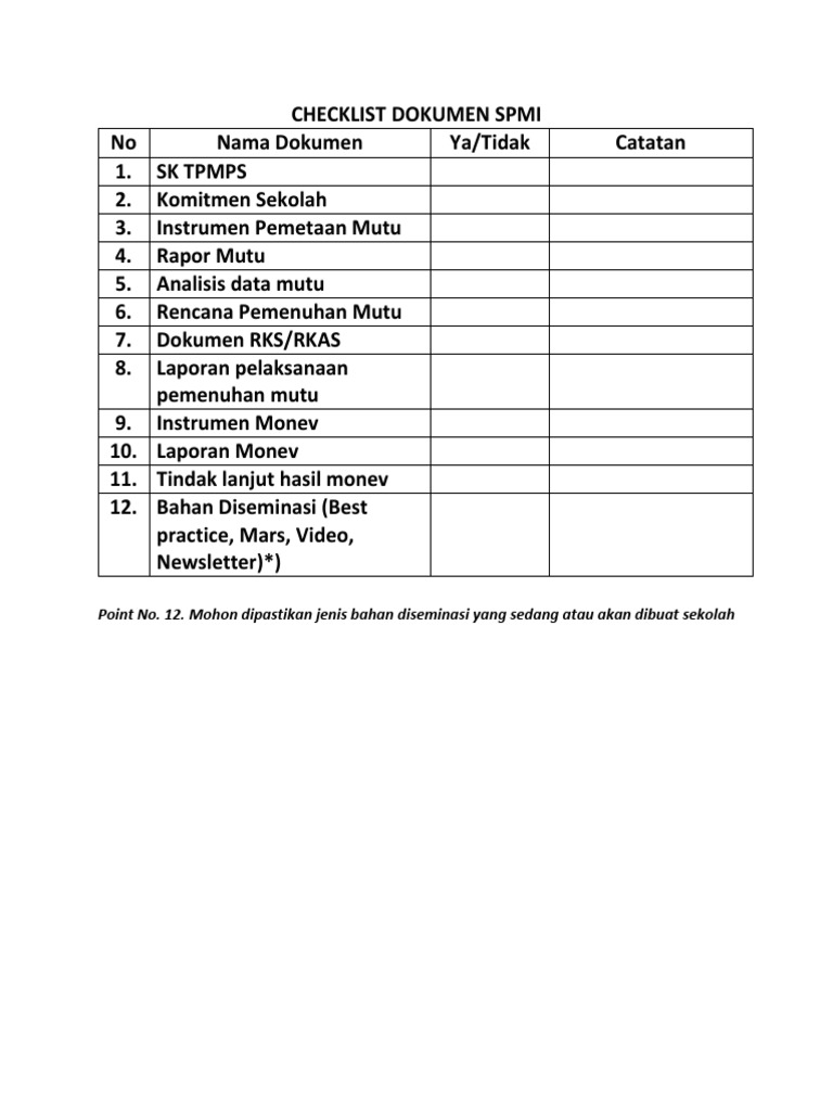 Ceklis Dokumen Monev | PDF