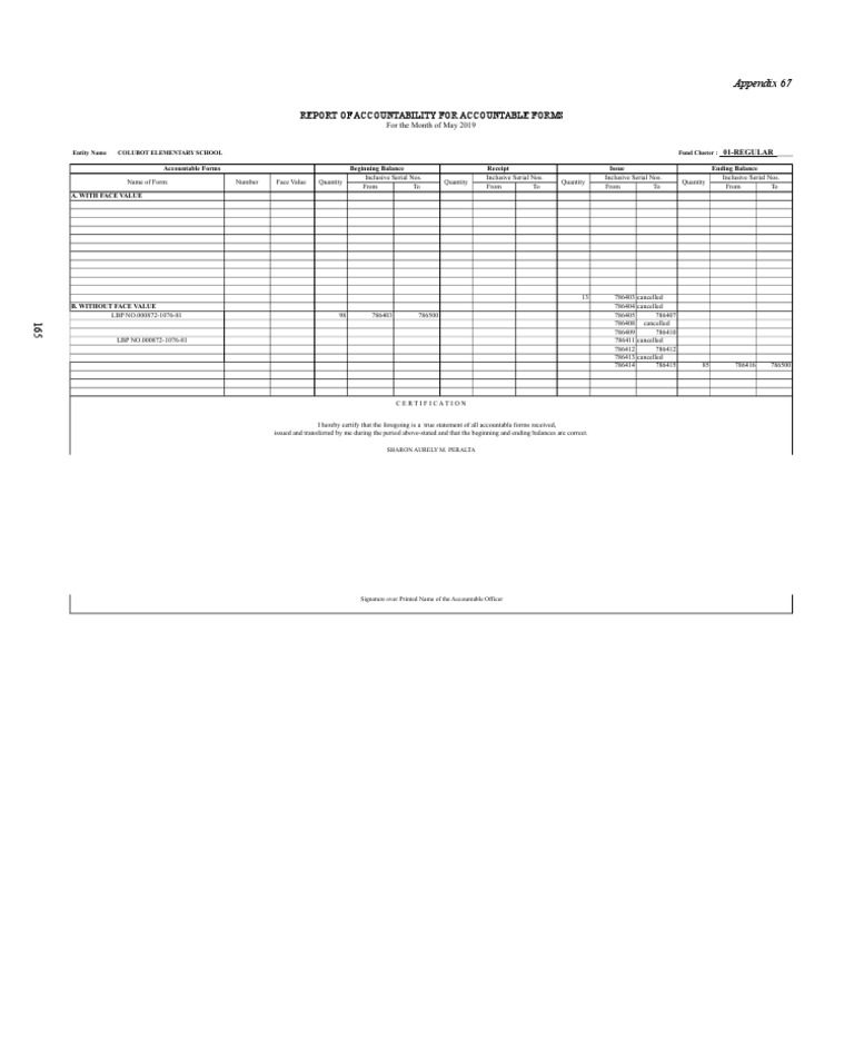 Appendix 67: Report of Accountability For Accountable Forms | PDF ...
