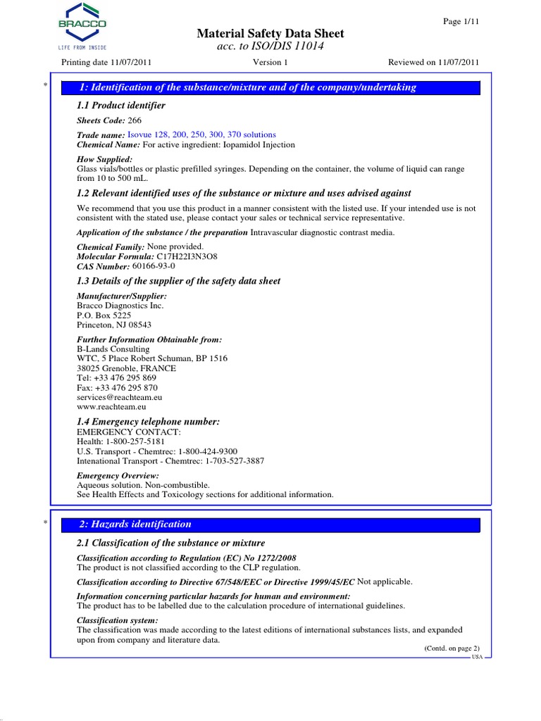 Material Safety Data Sheet: 1: Identification of The Substance/mixture and of The Company ...