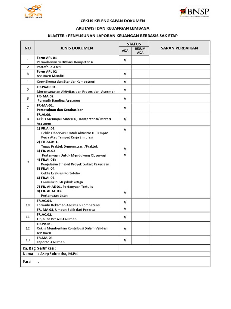 Checklist Kelengkapan Dokumen. | PDF