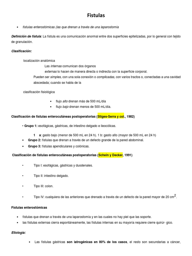 Clasificación de Fístulas Intestinales | PDF | Abdomen | Enfermedades y ...