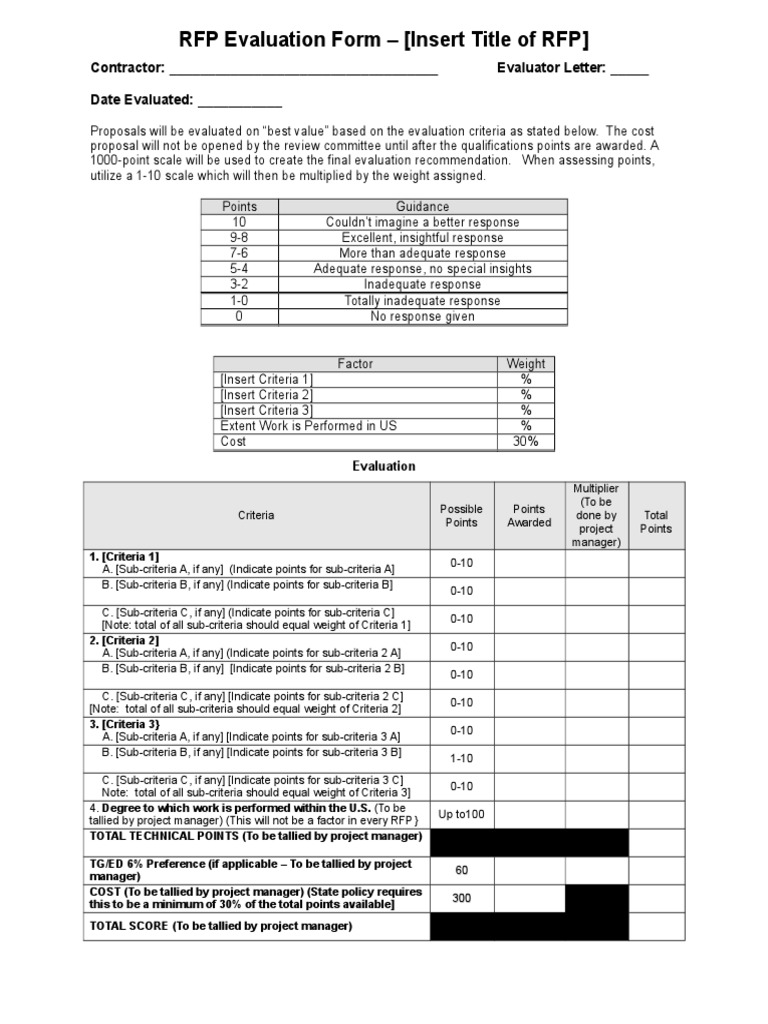RFP Evaluation Form - (Insert Title of RFP) | PDF | Data Analysis ...